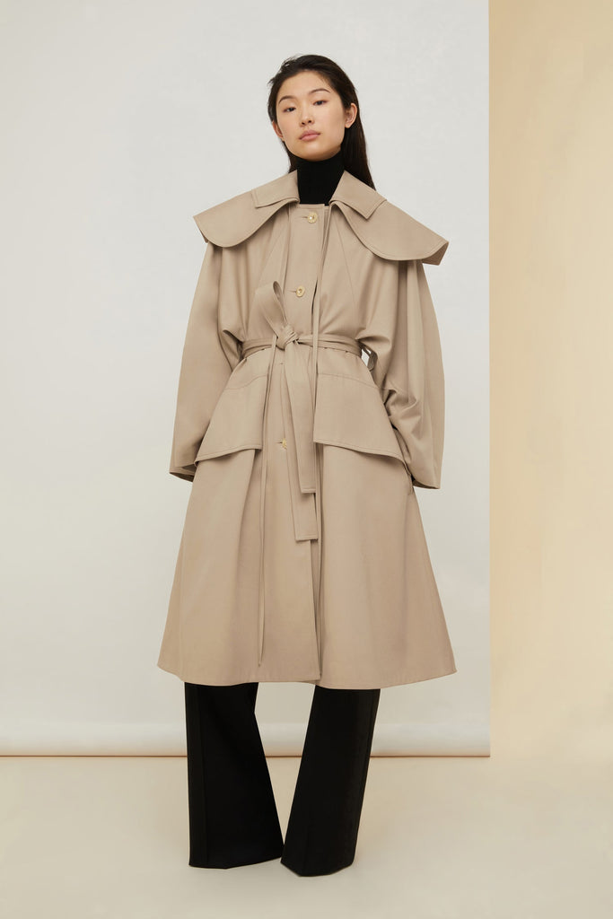 Patou | Oversized belted coat in organic gabardine with detachable collar