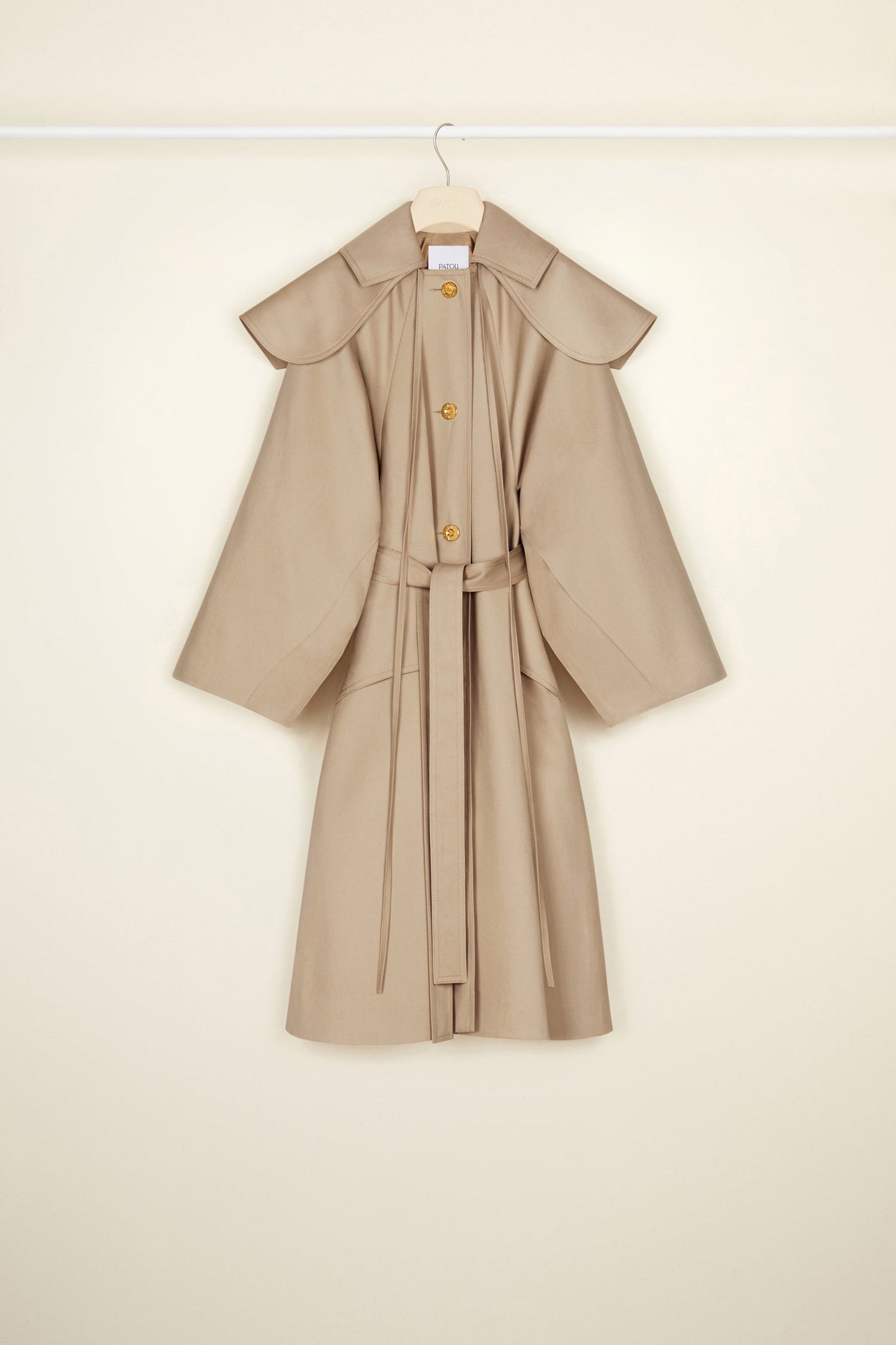 Patou | Oversized belted coat in organic gabardine with detachable collar