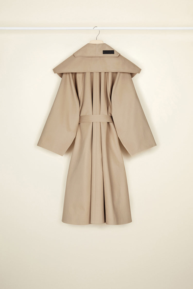 Patou | Oversized belted coat in organic gabardine with detachable collar