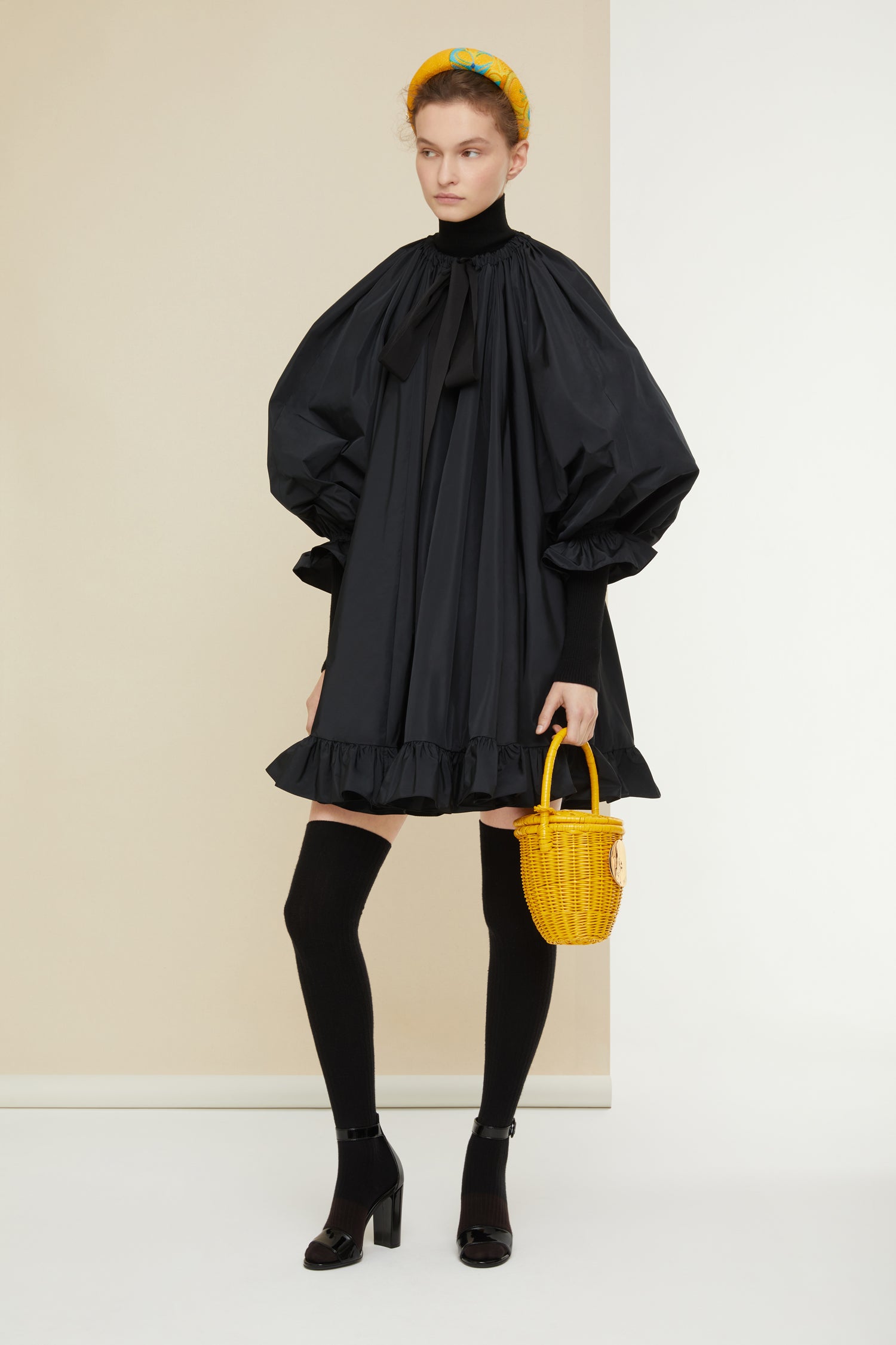 Patou | Drawstring puff sleeve dress in eco-friendly faille
