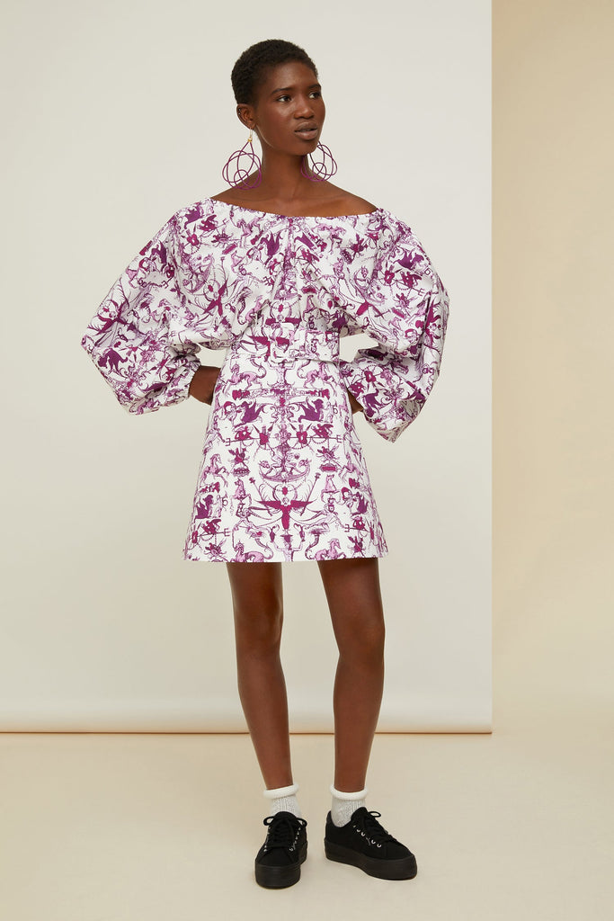 Patou | Elasticated mini dress in printed organic cotton