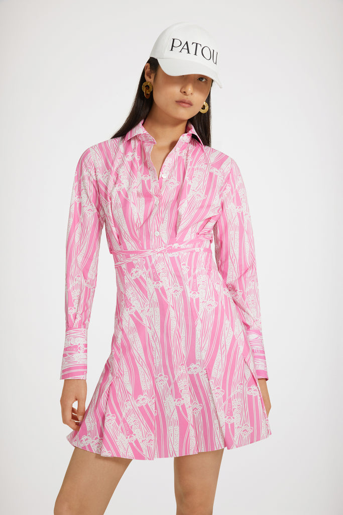 Patou | Pleated shirt dress in printed organic cotton