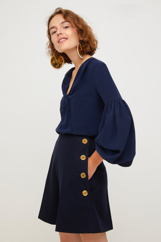 Patou | Silk blouse with Bishop sleeves - Navy