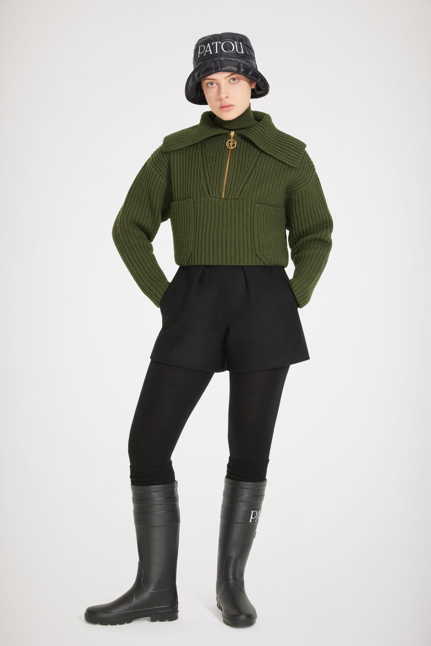 Patou | Zip-up collar rib knit jumper in Merino wool